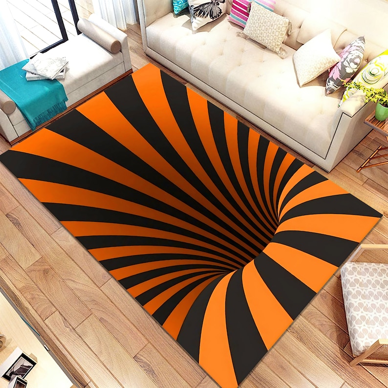 3D Vortex Rug, Optical Illusion Rug, Black and Orange Rug, Optical ...