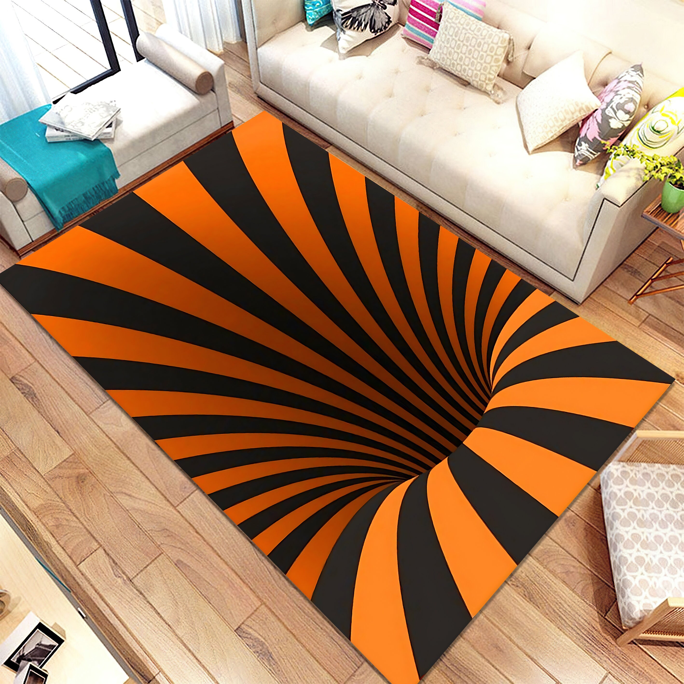 3D Vortex Rug, Optical Illusion Rug, Black and Orange Rug, Optical ...