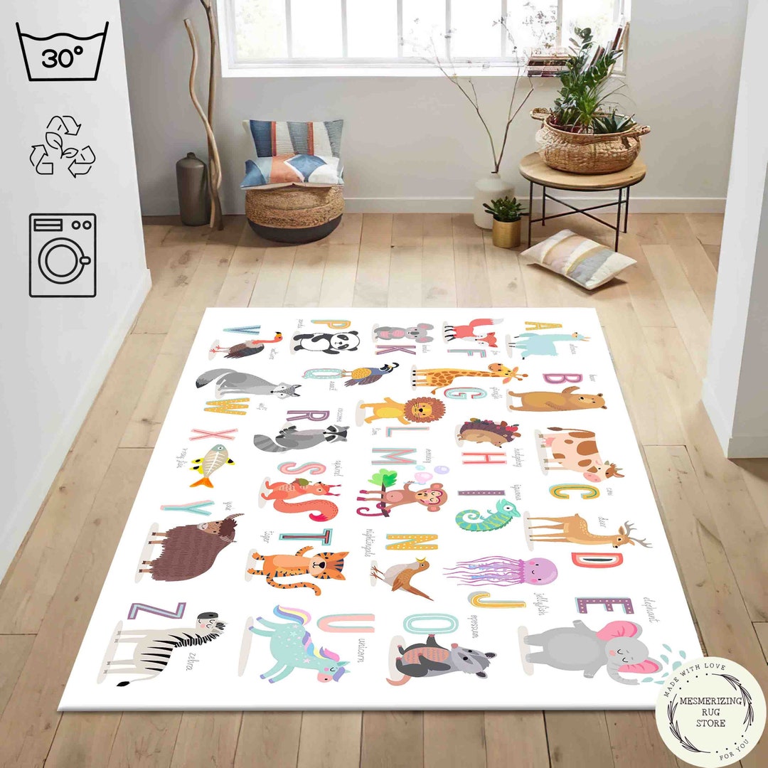 Alphabet and Animals Rug for Kids, Learn Animals and Alphabet, Baby ...