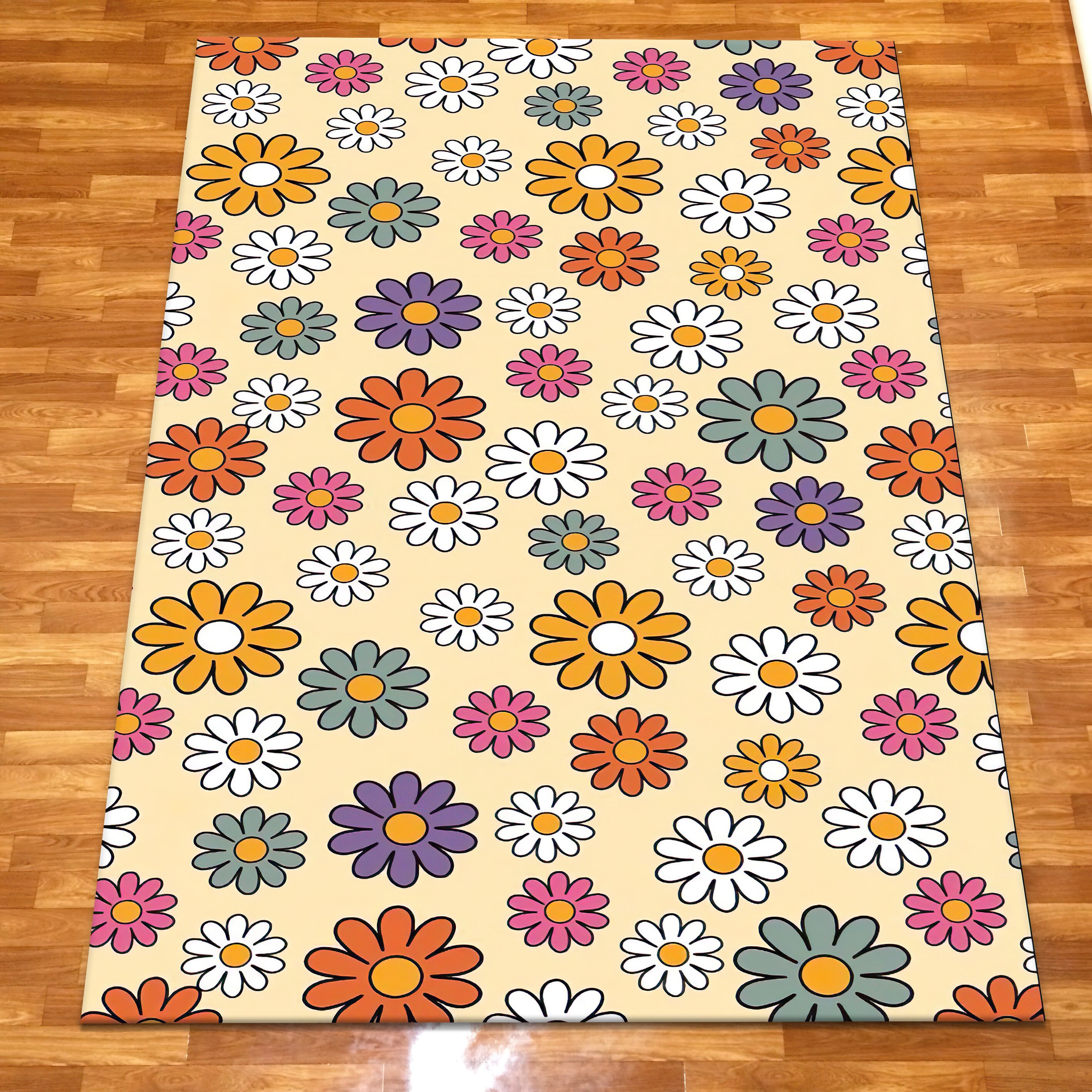 Groovy Flower Rug, Daisy Rug, Colorful Retro Area Rug, 70s Rug, Flower ...