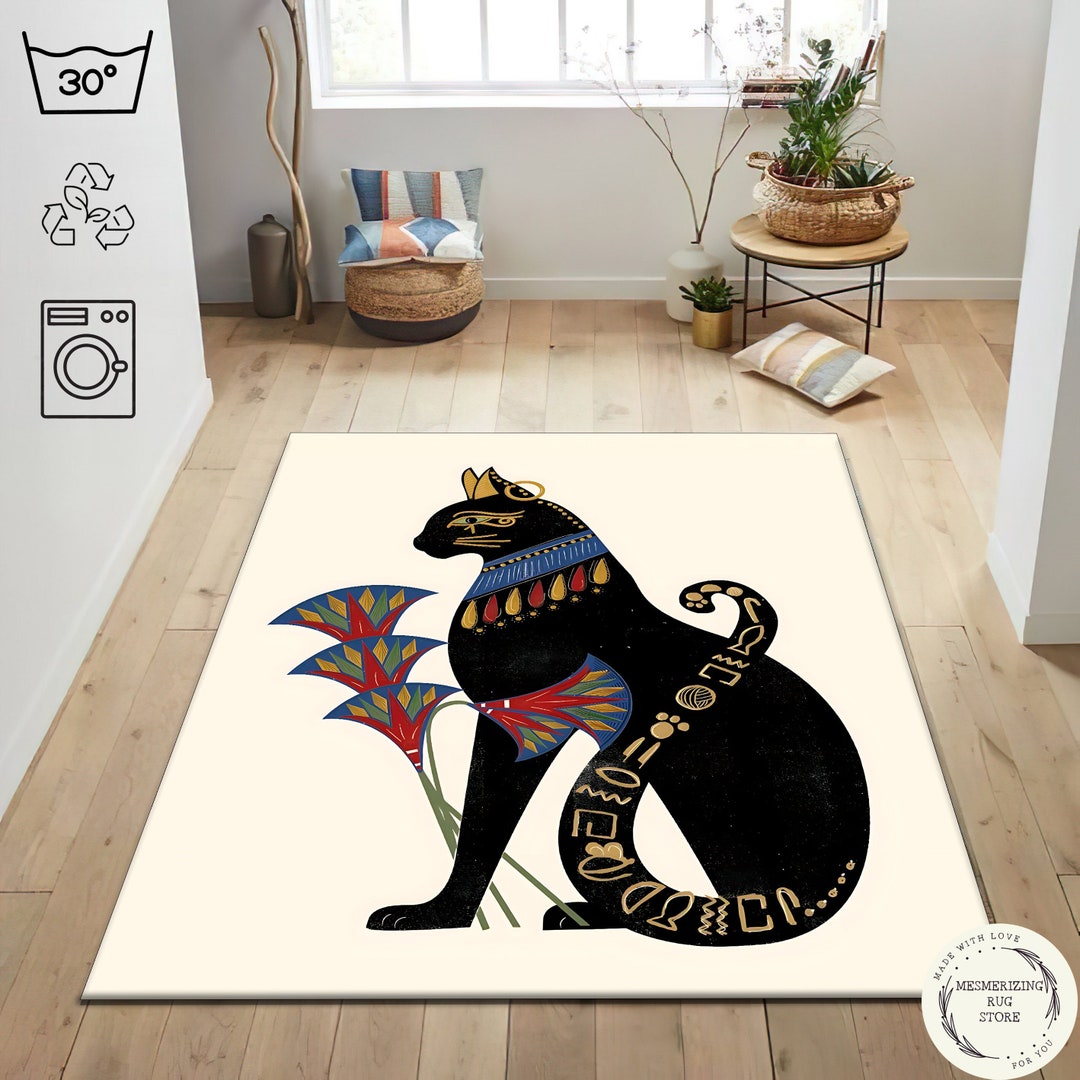 The Egyptian Goddess Bastet Cat Rug, Groovy Black Cat Rug, Animal Rug ...
