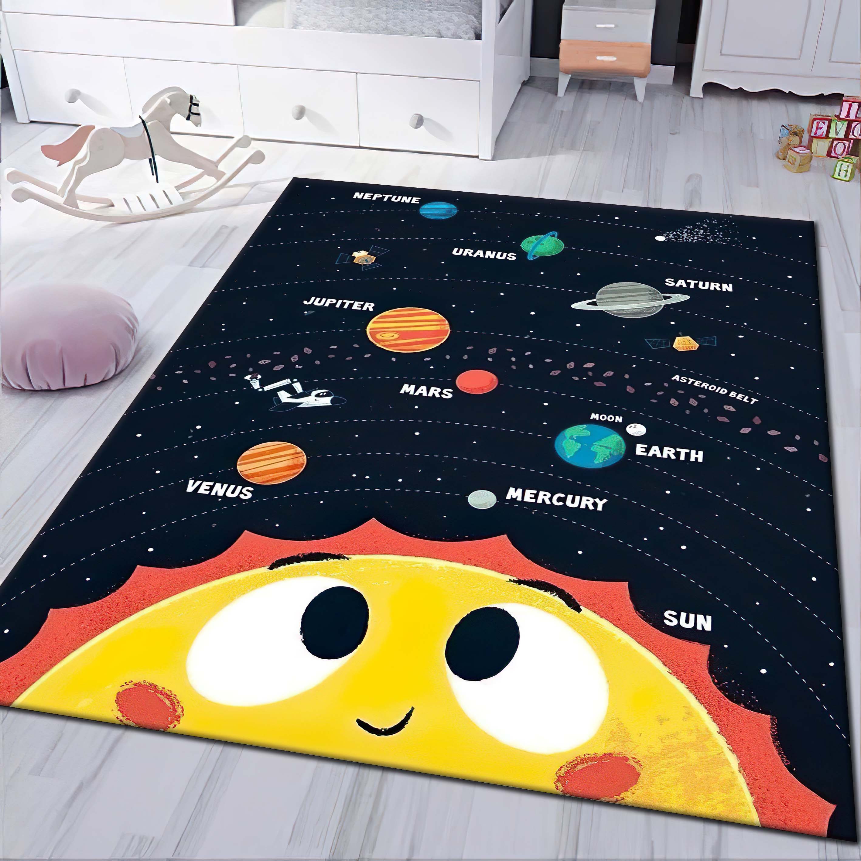 Solar System Themed Kids Room Rug, Planets Patterned Printed Rug, Kids ...