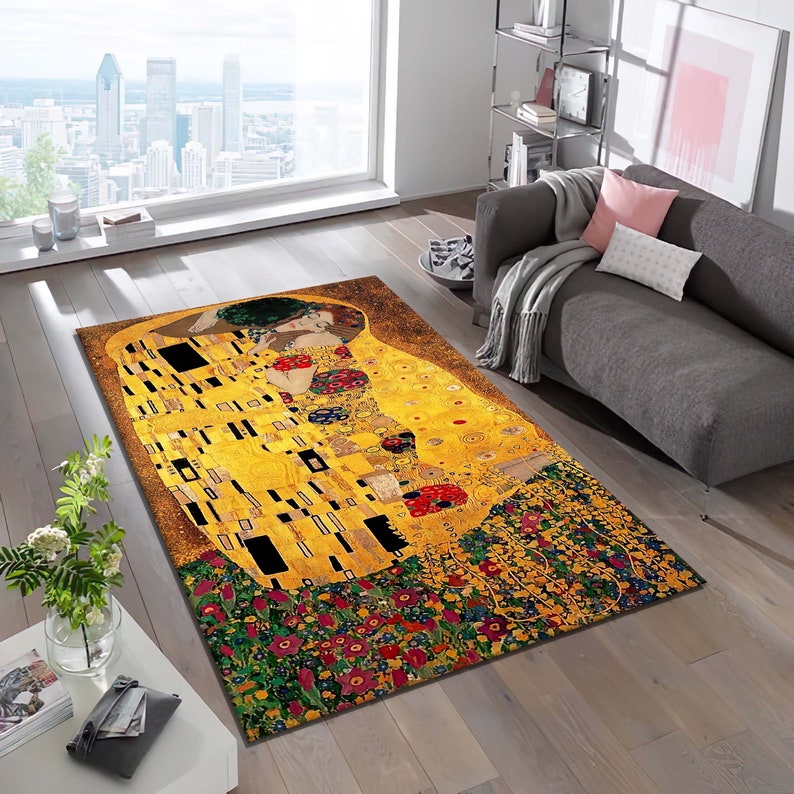Famous Paintings Gustav Klimt the Kiss Art Printed Rug - Etsy