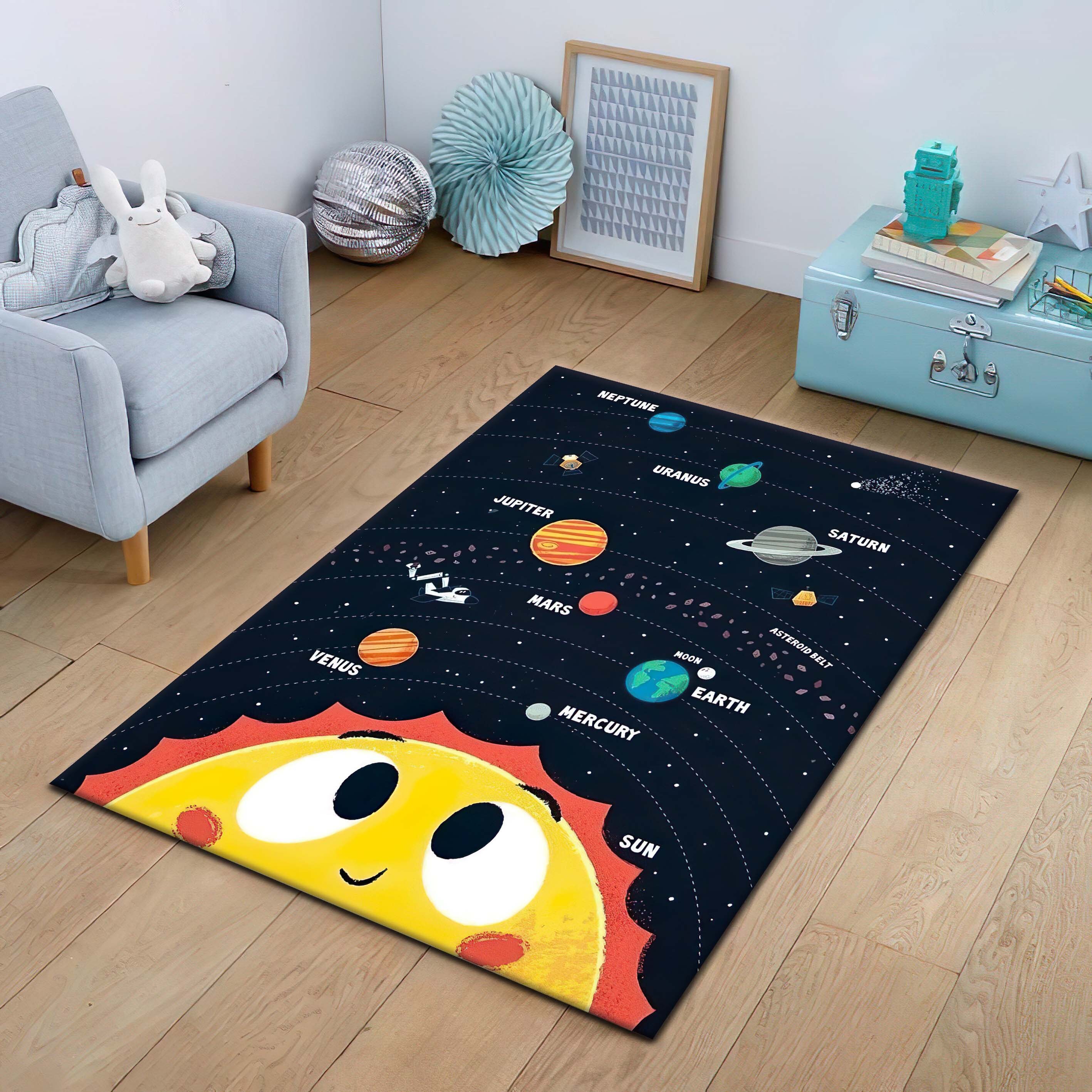 Solar System Themed Kids Room Rug, Planets Patterned Printed Rug, Kids ...