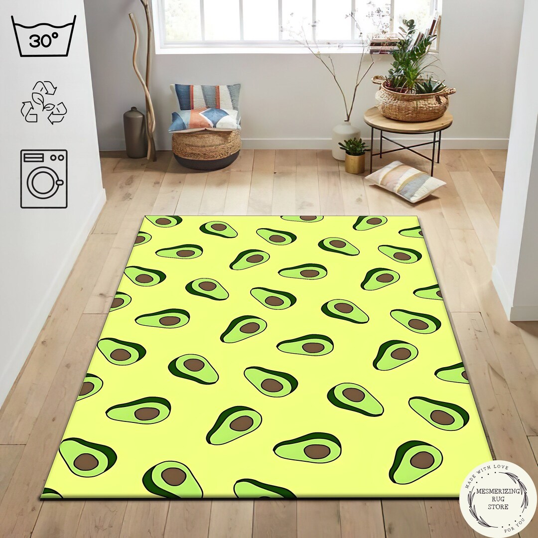 Avocado Pattern Rug, Modern Kitchen Decor, Colorful Floormat - Etsy