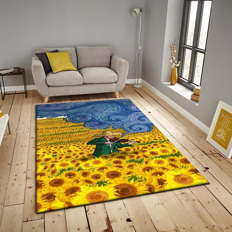 Famous Paintings Van Gogh Rug Sunflower Rug Starry Night - Etsy