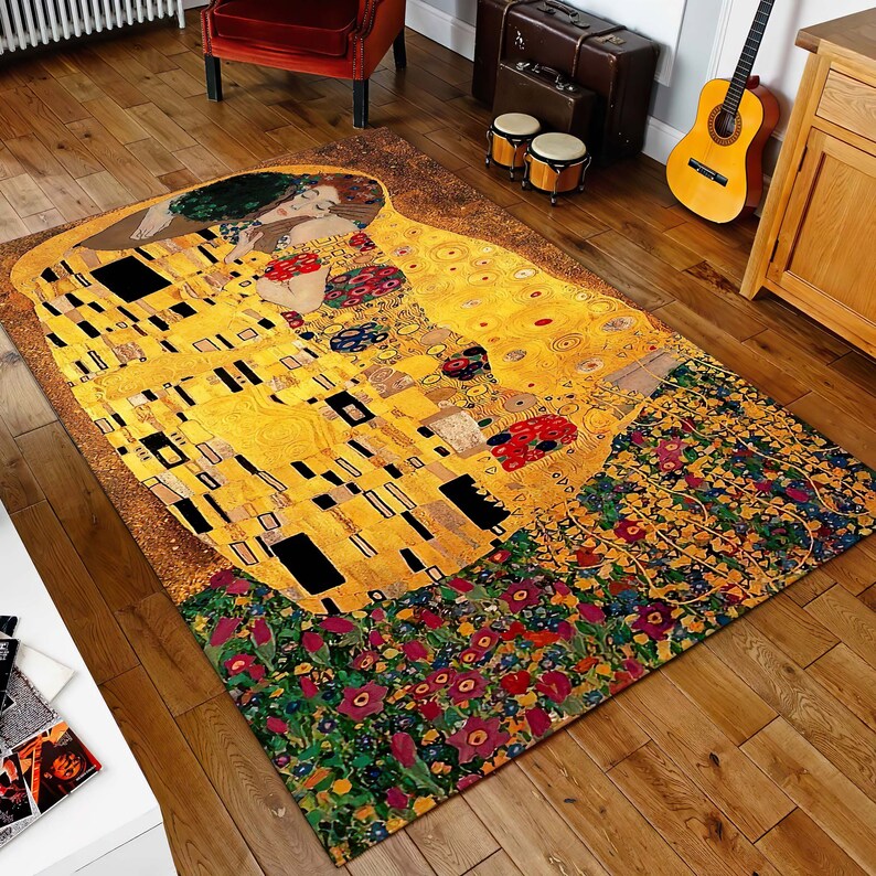 Famous Paintings Gustav Klimt the Kiss Art Printed Rug - Etsy