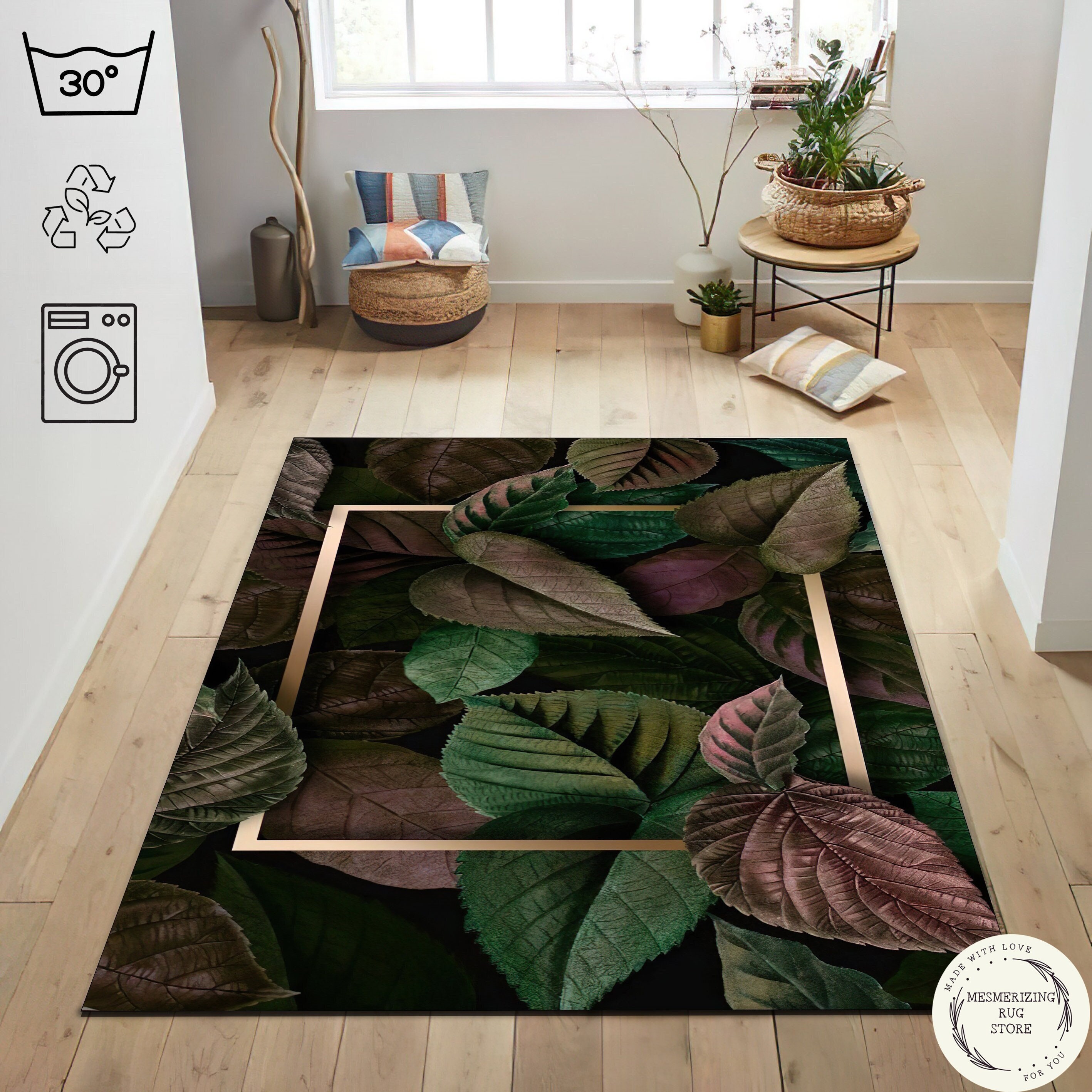 Green Leaf Carpet, Purple Leaf Pattern Rug, Green Leaves Rug, Leaf ...