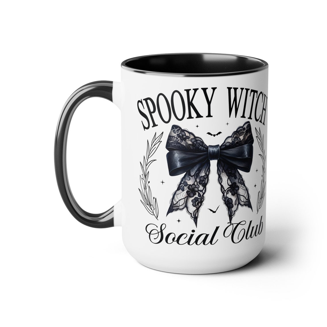 Spooky Witch Club Coquette Vintage Halloween Coffee Mug, Bat Skeleton ...
