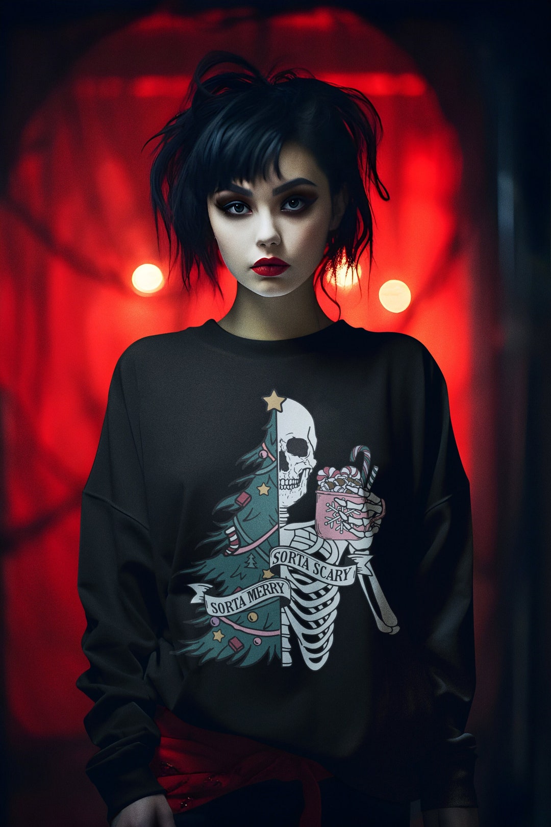 Sorta Merry Sorta Scary Christmas Sweatshirt, Creepmas, Skeleton, Funny ...