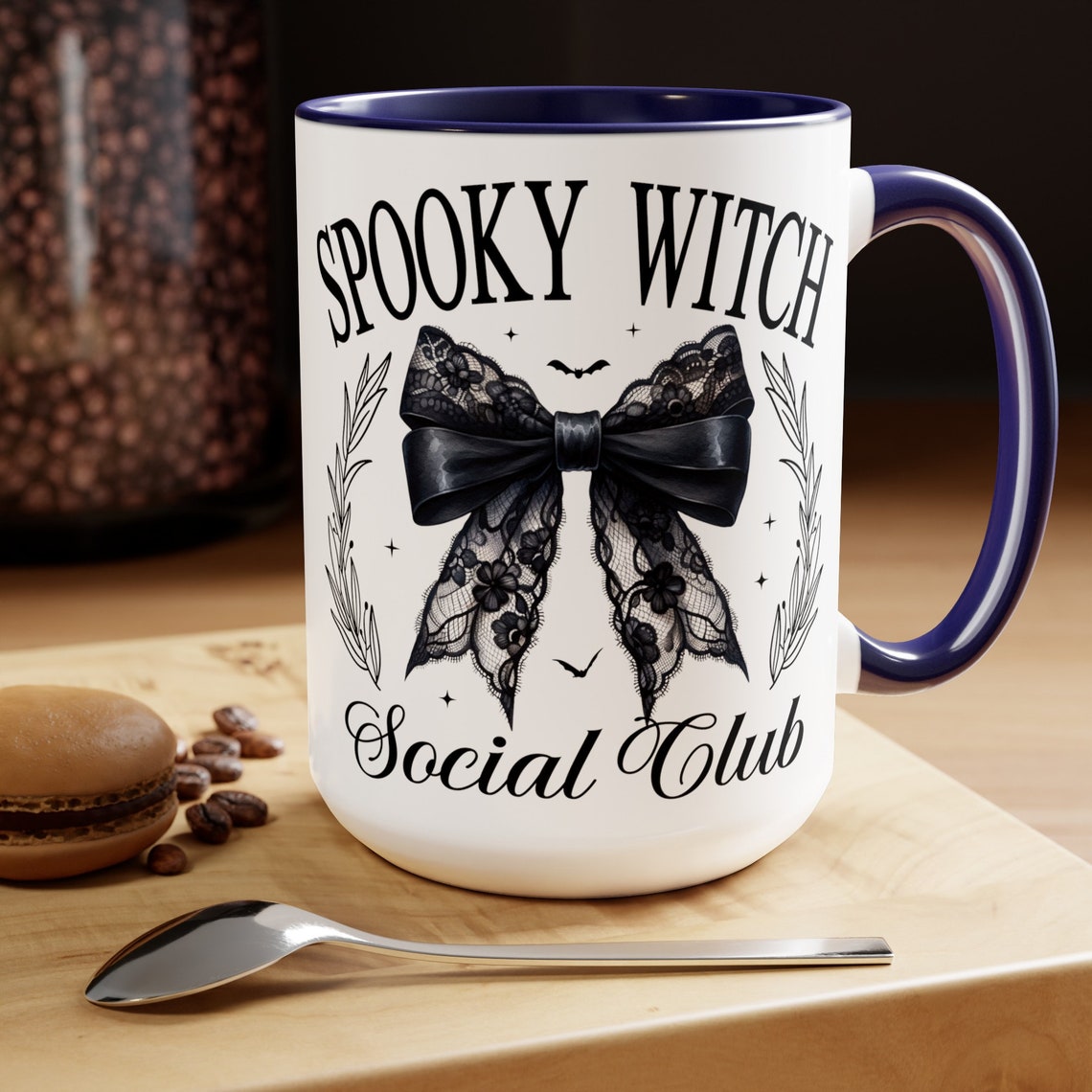 Spooky Witch Club Coquette Vintage Halloween Coffee Mug, Bat Skeleton ...