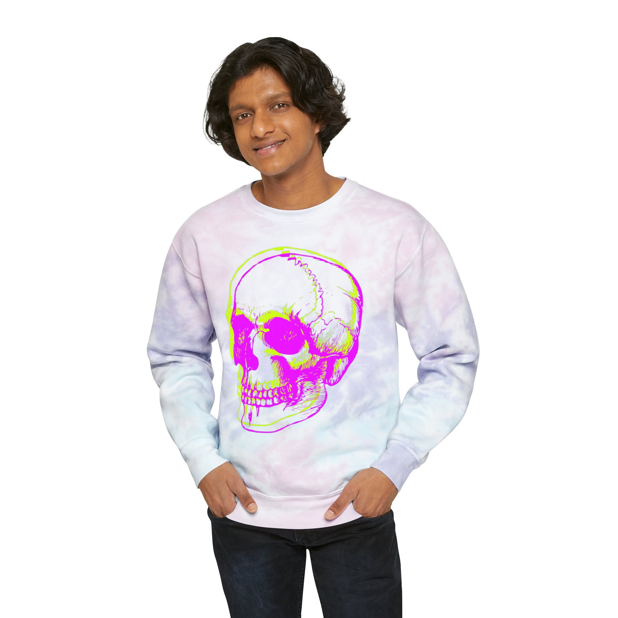 Neon Skull Unisex Tie-dye Sweatshirt, Halloween Sweatshirt, Halloween ...