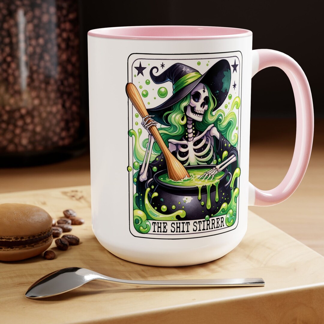 Shit Stirrer Tarot Card Halloween Coffee Mug, Emo, Goth, Vintage Bats ...