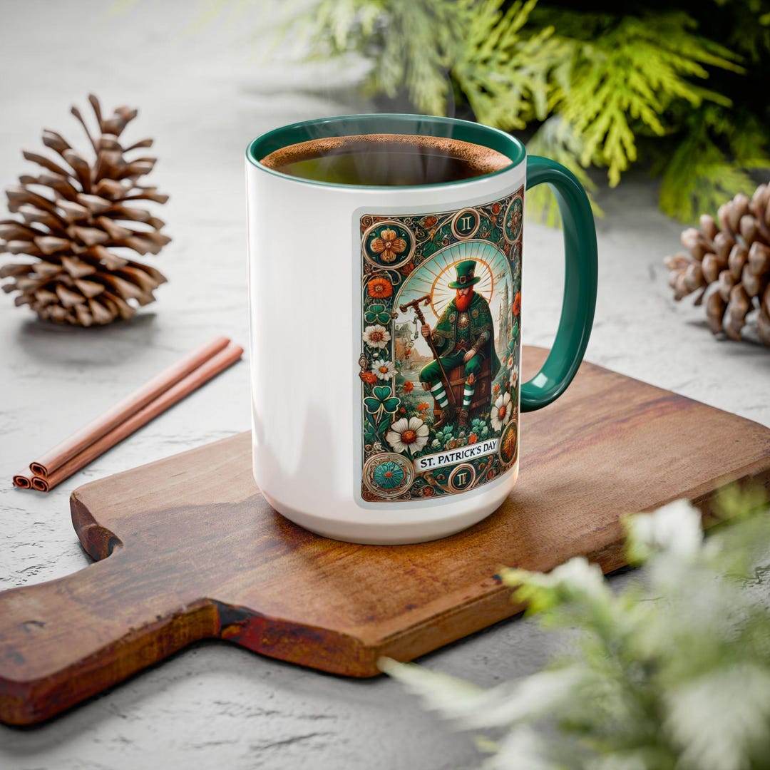 Lucky St. Patrick's Day Tarot Card Coffee Mug, Retro Mug Shamrock Pagan ...