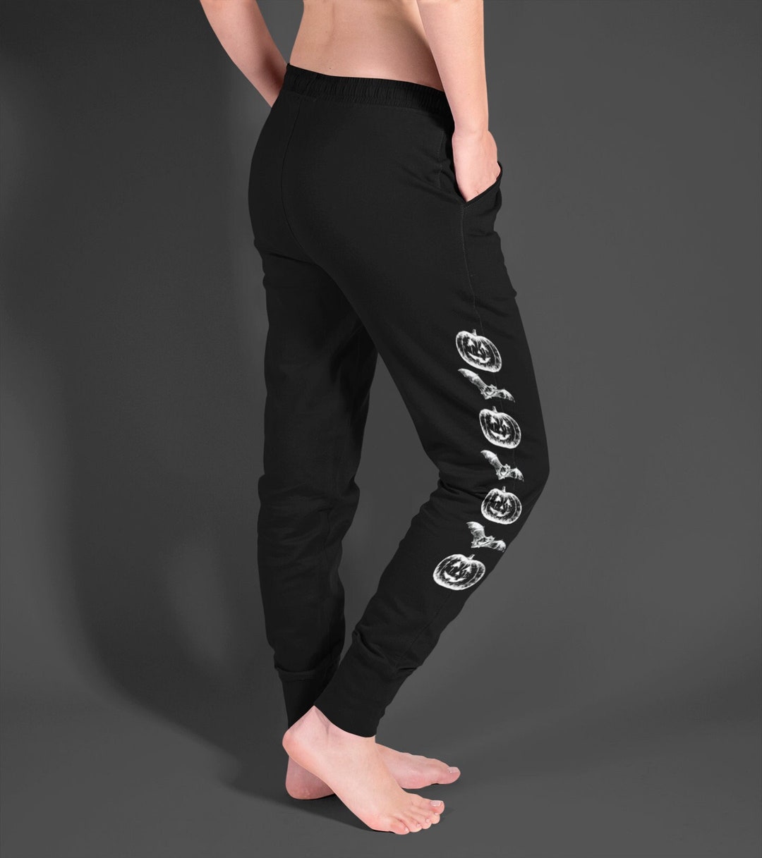 Pumpkin and Bat Unisex Sweatpants Joggers, Halloween Pants, Spooky ...