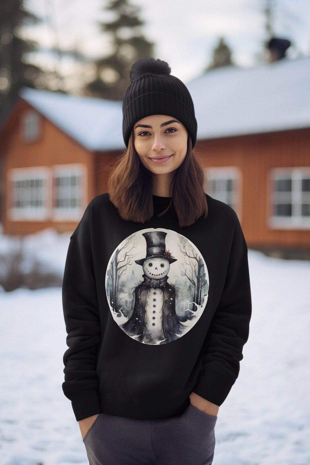 Gothic Watercolor Snowman Christmas Sweatshirt, Santa Gift Holiday Goth ...