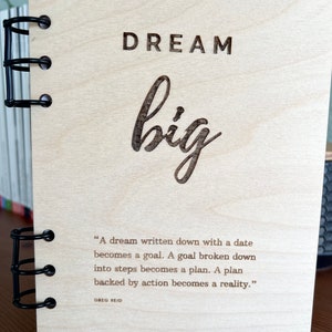 Wooden Journal - Laser Engraved A5 Journal With Dream Big Theme ...