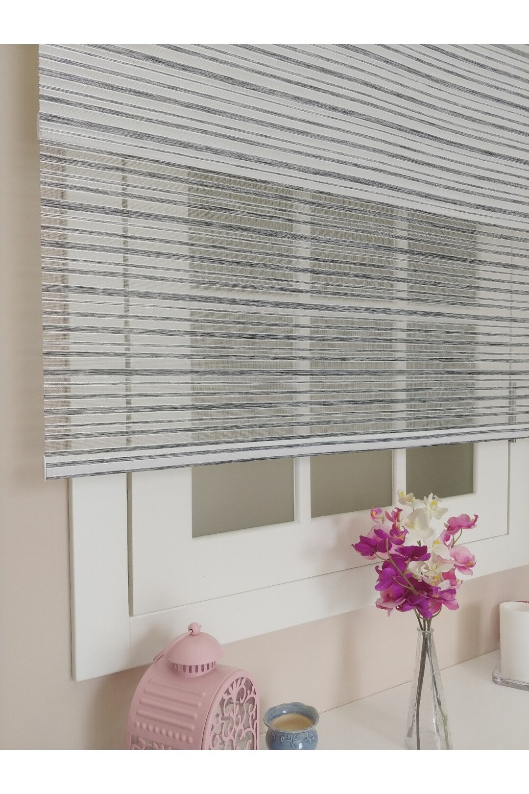 Double System Tulle and Awning,black Gray Stripes Zebra Roller Blind ...