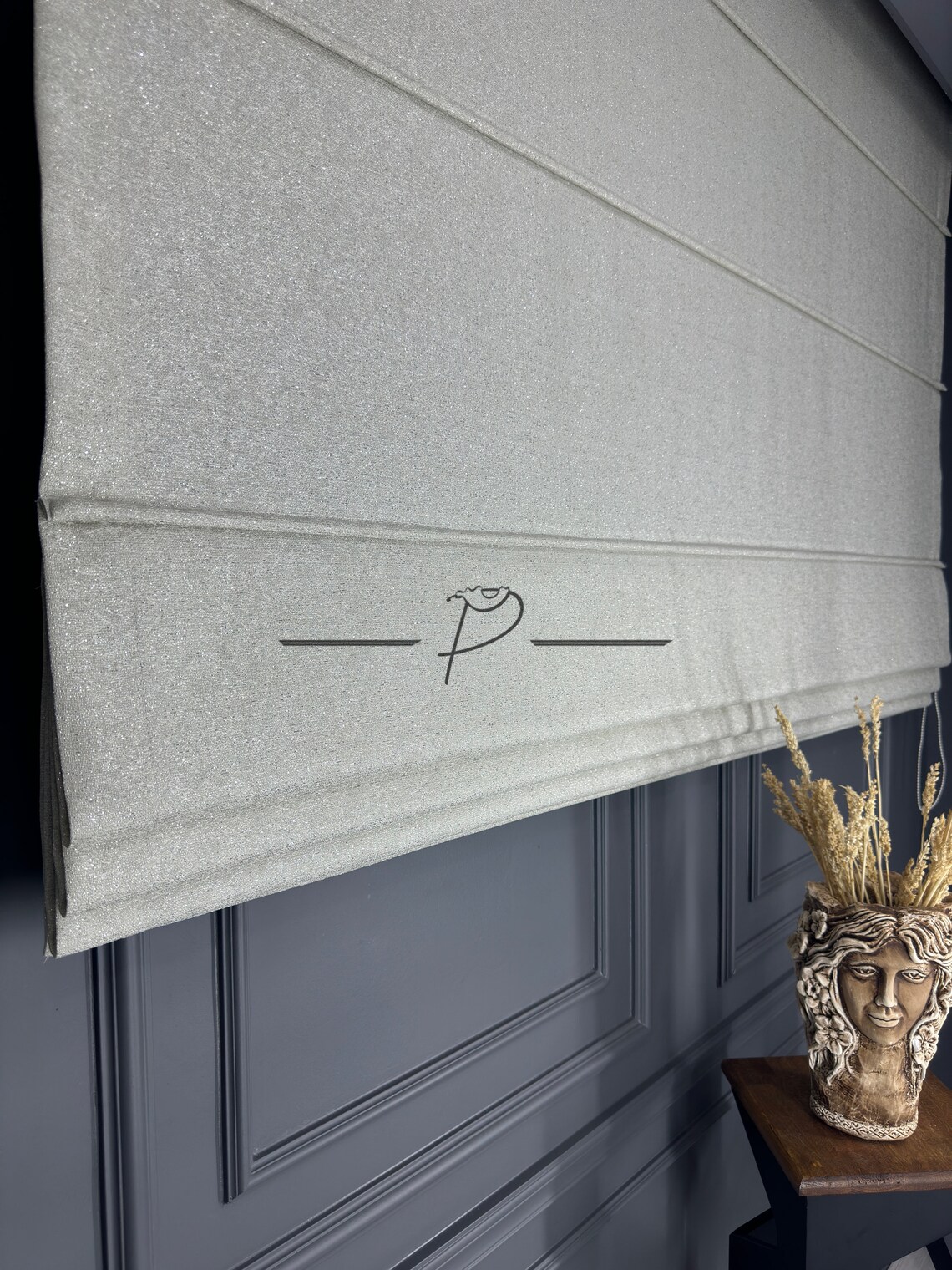 Roman Shade With Chain Mechanism , Glitter Fabric. Natural ,linen Blind ...