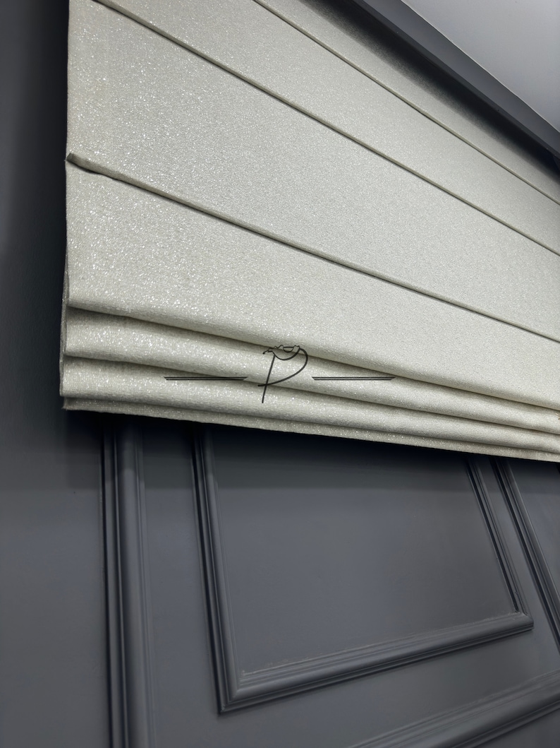 Roman Shade With Chain Mechanism , Glitter Fabric. Natural ,linen Blind ...