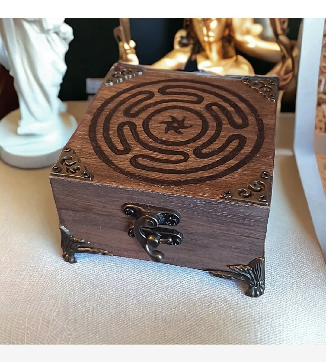 Wood-burned Hekate / Hecate Wheel Wooden Trinket Box Wicca Jewelry Box ...
