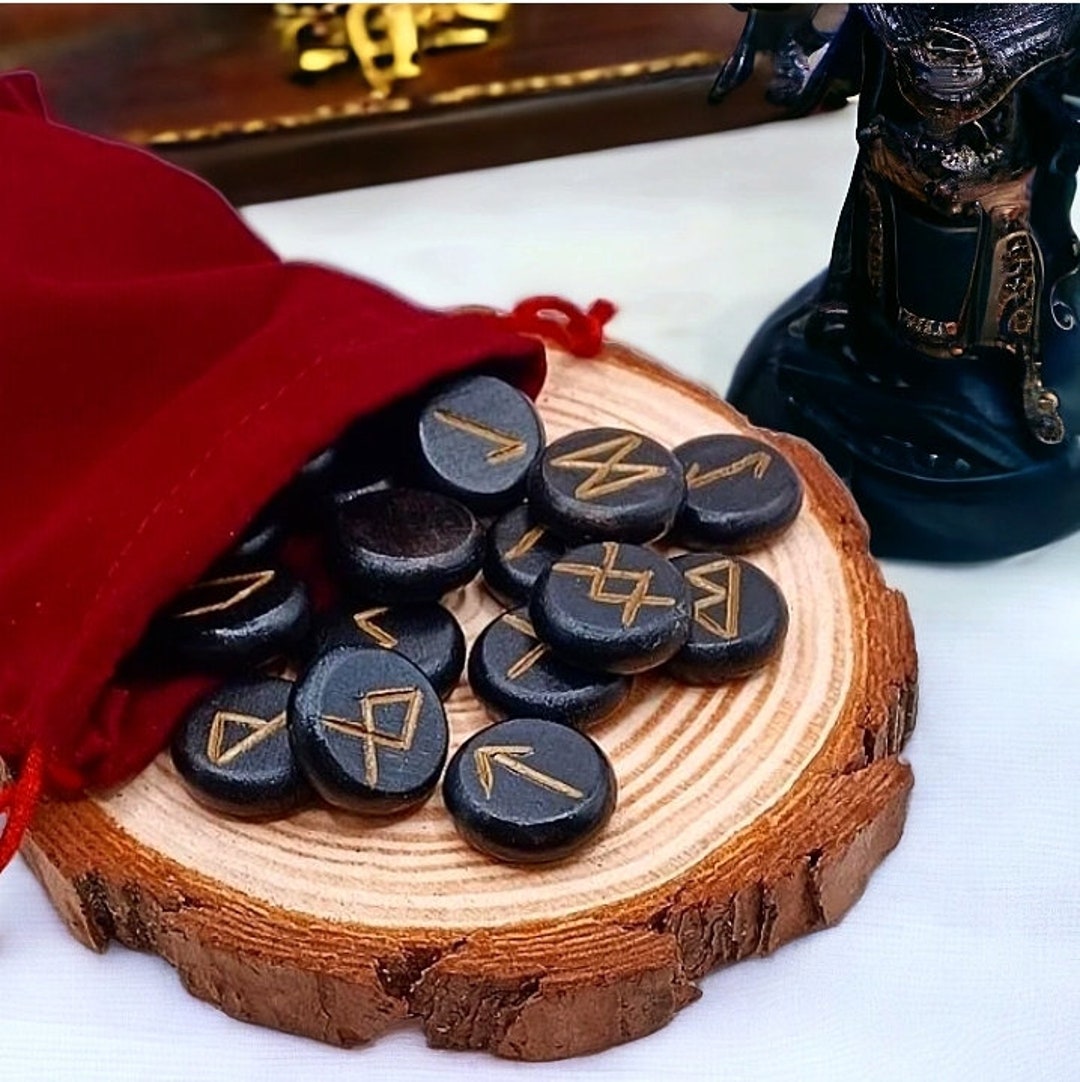 Black Wood Burned Elder Futhark Rune Set || Black Runes || Wooden Norse ...