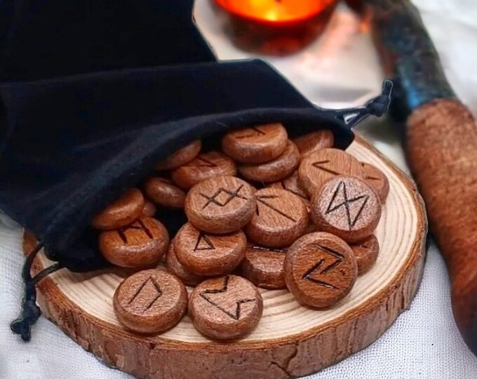 25 Beechwood Elder Futhark Rune Set Wood Burned Handmade Norse Viking ...
