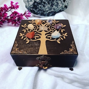 Chakra Crystal Tree of Life Yggdrasil Black Wooden Storage Compartment ...