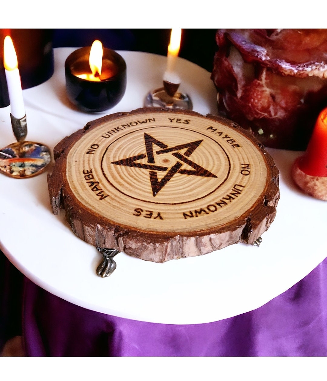 Wood Burned Birch Pentacle Pendulum Board || Raised Bark Slice Dowsing ...