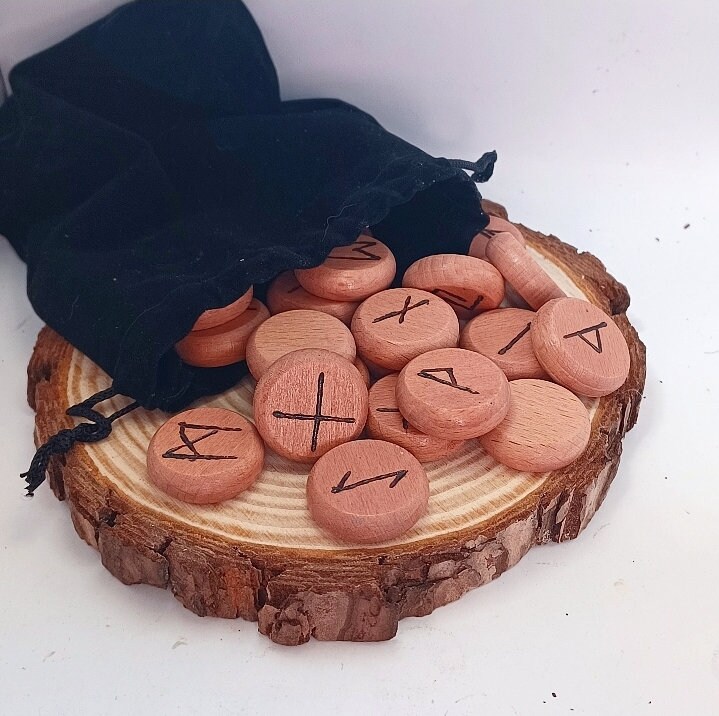 25 Pink Beechwood Elder Futhark Runes Wood Burned Viking - Etsy