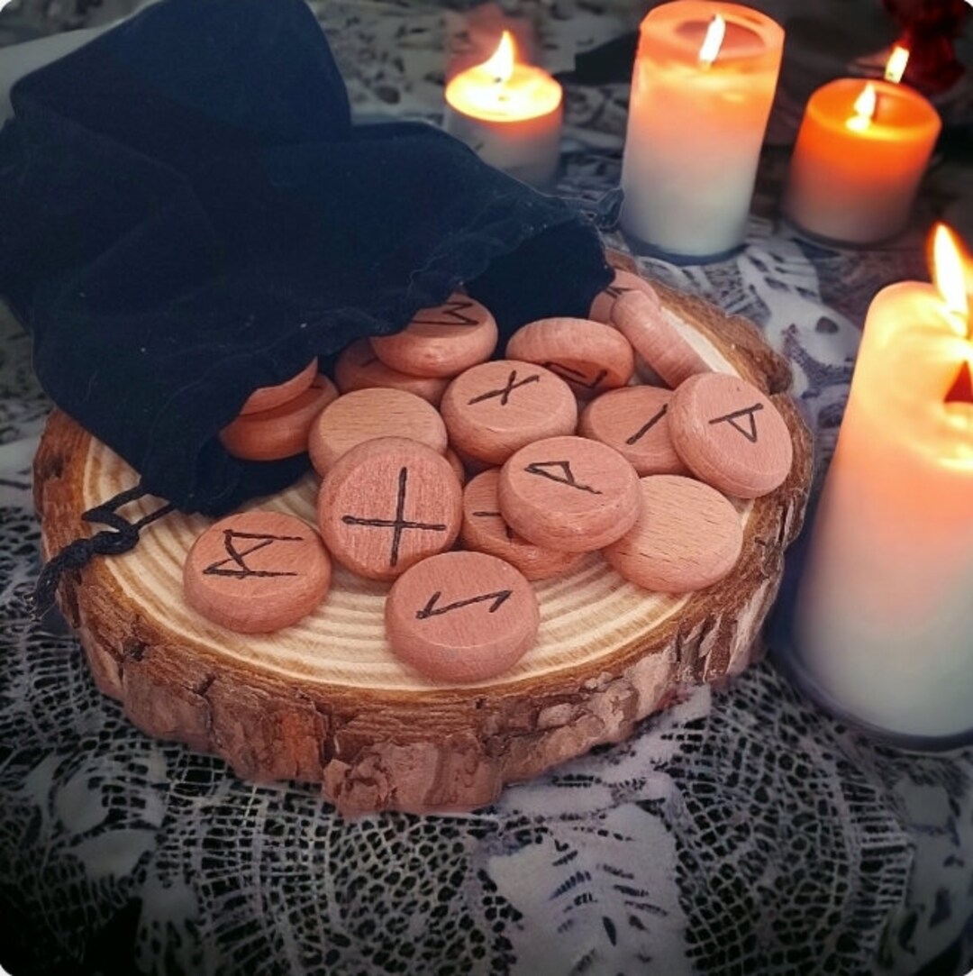 25 Pink Beechwood Elder Futhark Runes Wood Burned Viking - Etsy