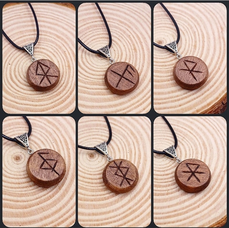 Protection Norse Viking Bind Rune Amulet Necklace Wooden - Etsy