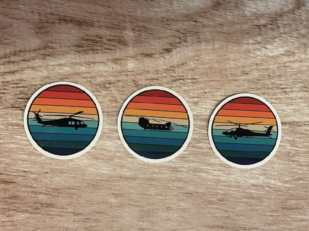 Retro Army Helicopter Sticker - Retro Circle Rainbow Stickers - AH-64 ...