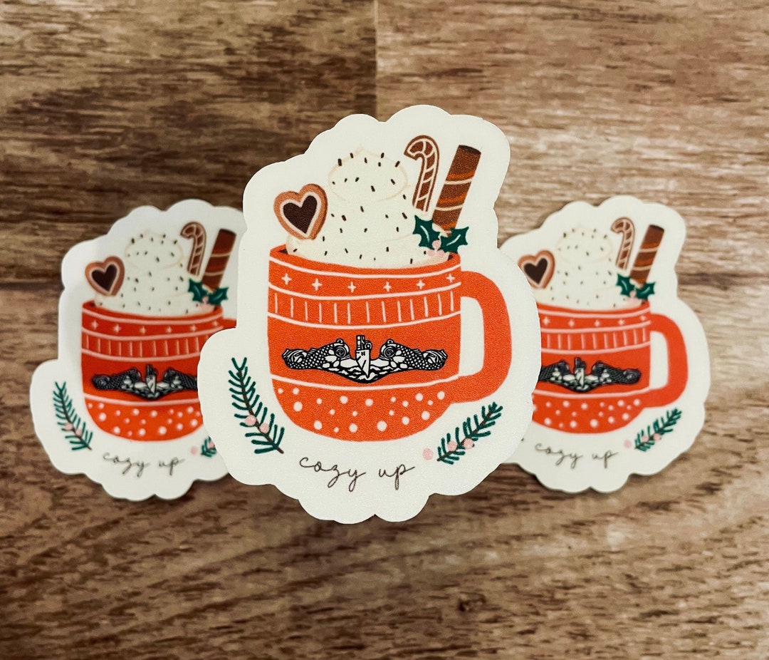 Submarine Dolphins Coffee Cup Sticker Christmas Navy Holiday Hostess ...