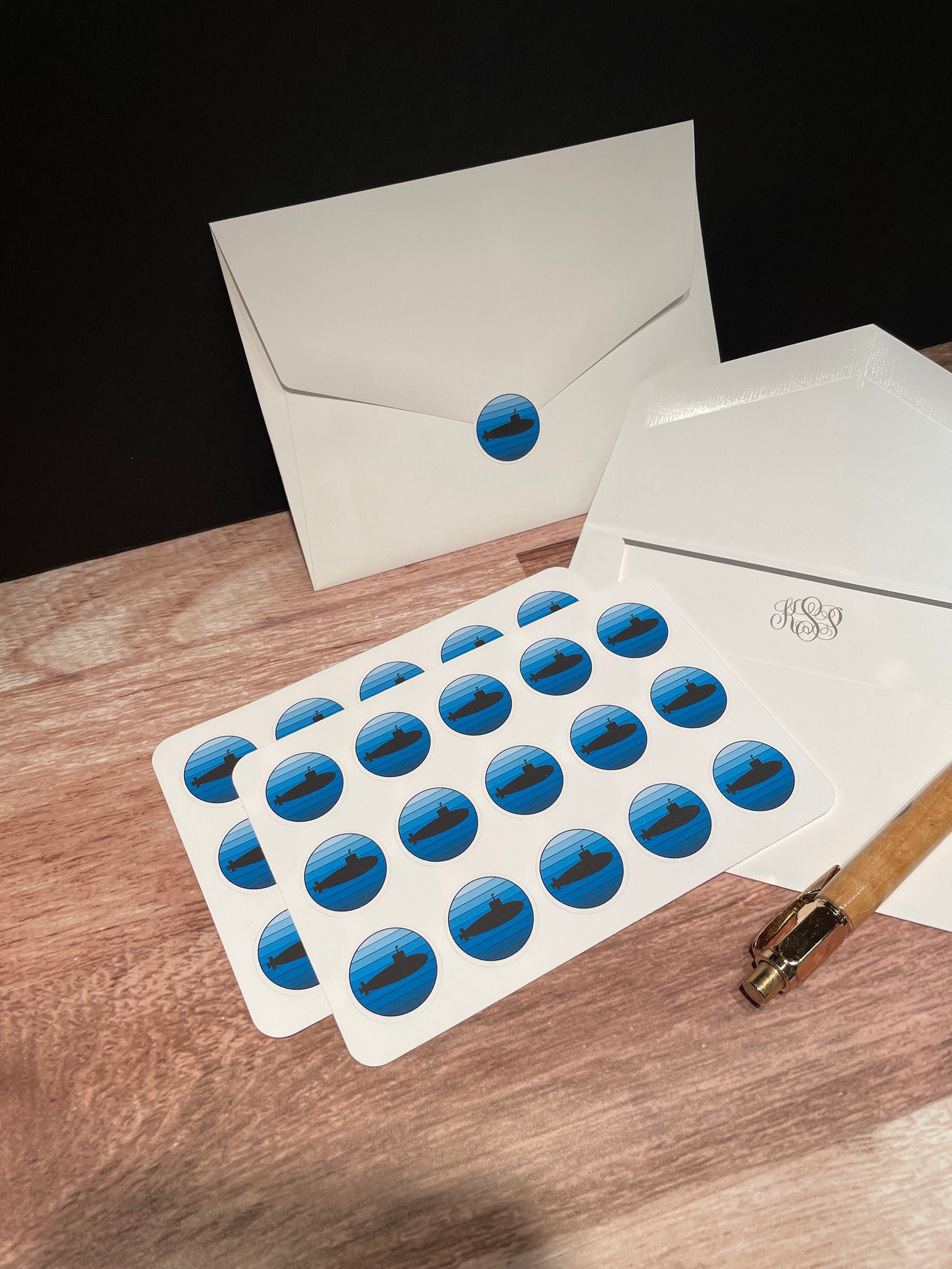 Submarine Envelope Sealer Sub Blue Retro Navy Sticker Gradient Letter ...