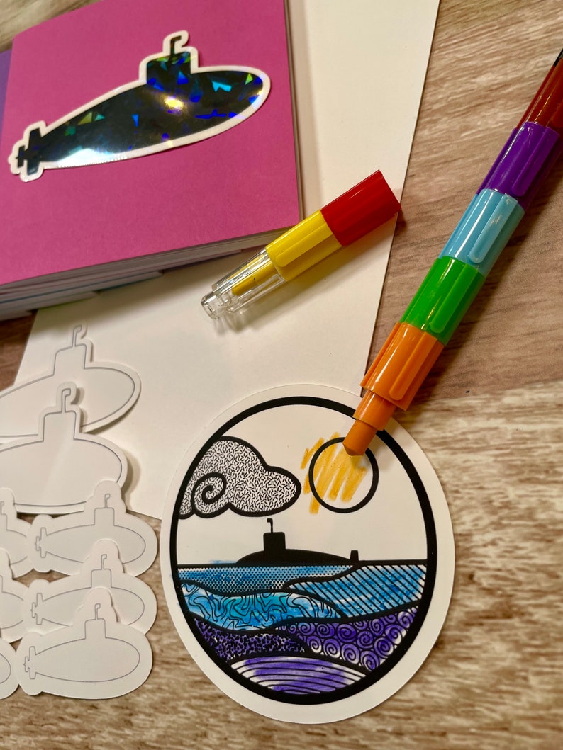 Submarine Kids Color in Sticker Kit Military Present Navy Gift Sub Wife ...