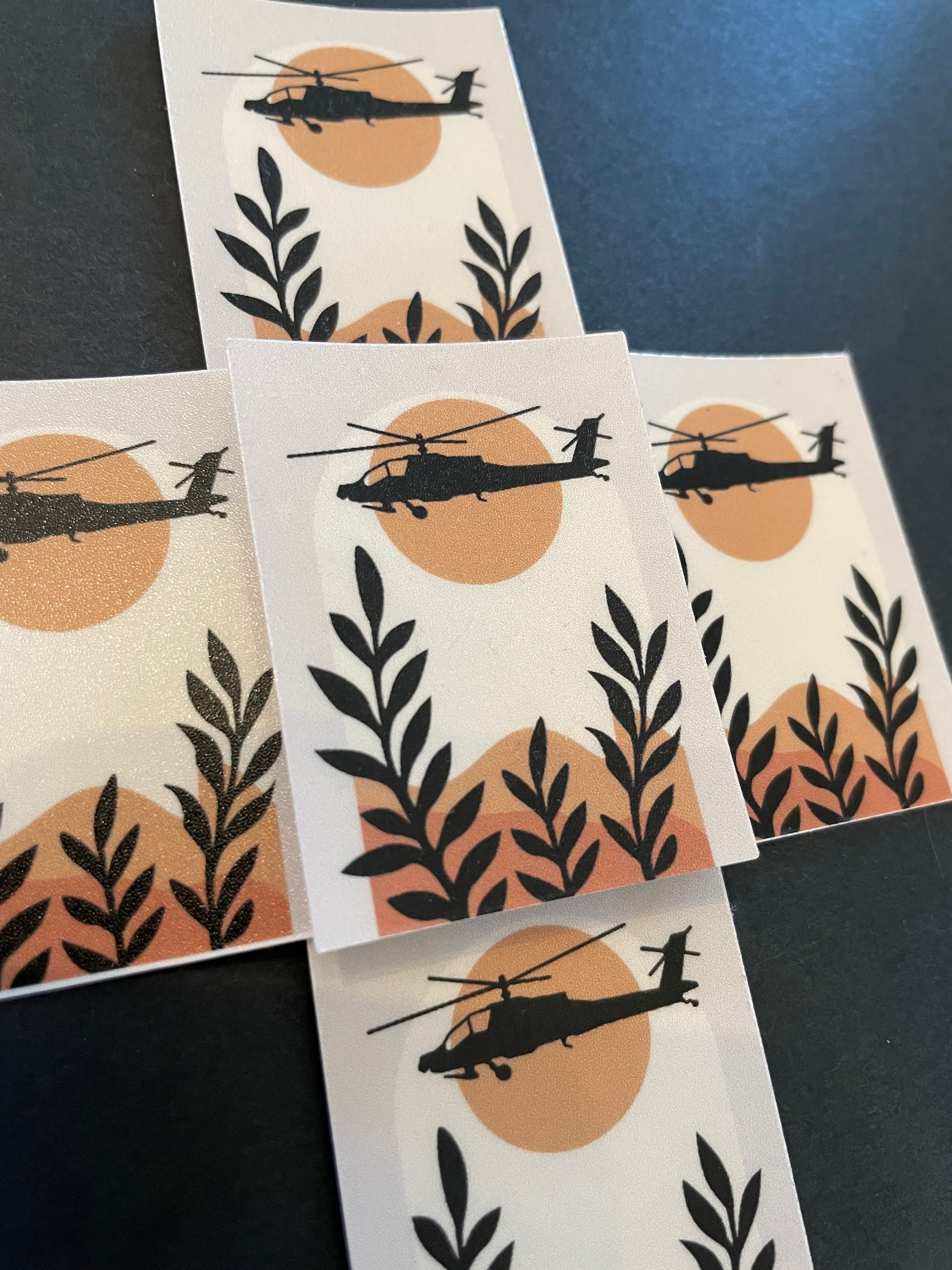 Helicopter Silhouette With Moon Army Pilot Helicopter Military Stickers ...