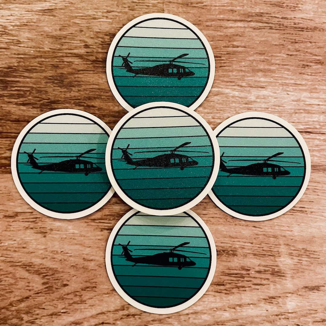 Retro Army Green Helicopter Sticker - Retro Circle Army Green Stickers ...