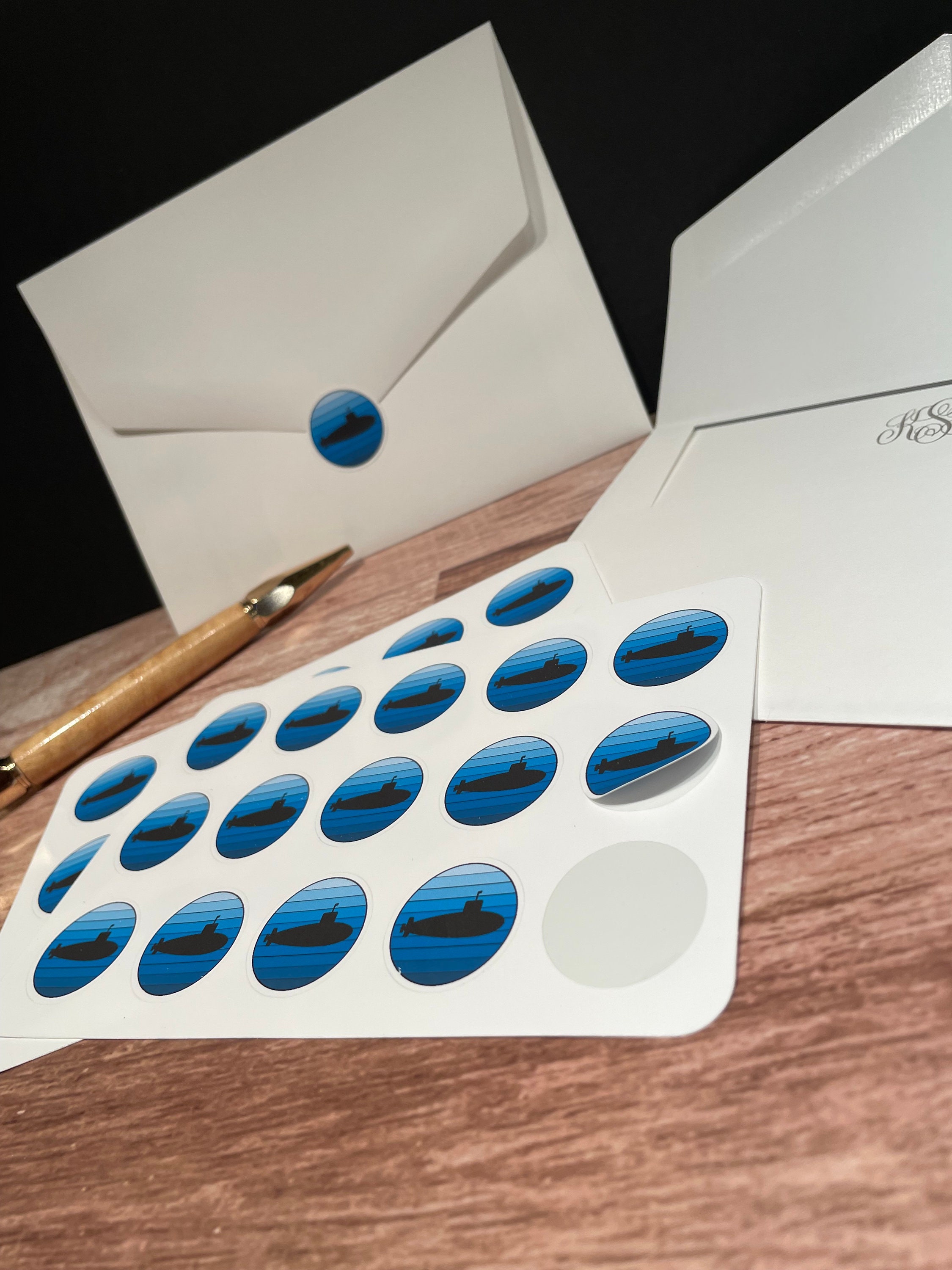 Submarine Envelope Sealer Sub Blue Retro Navy Sticker Gradient Letter ...