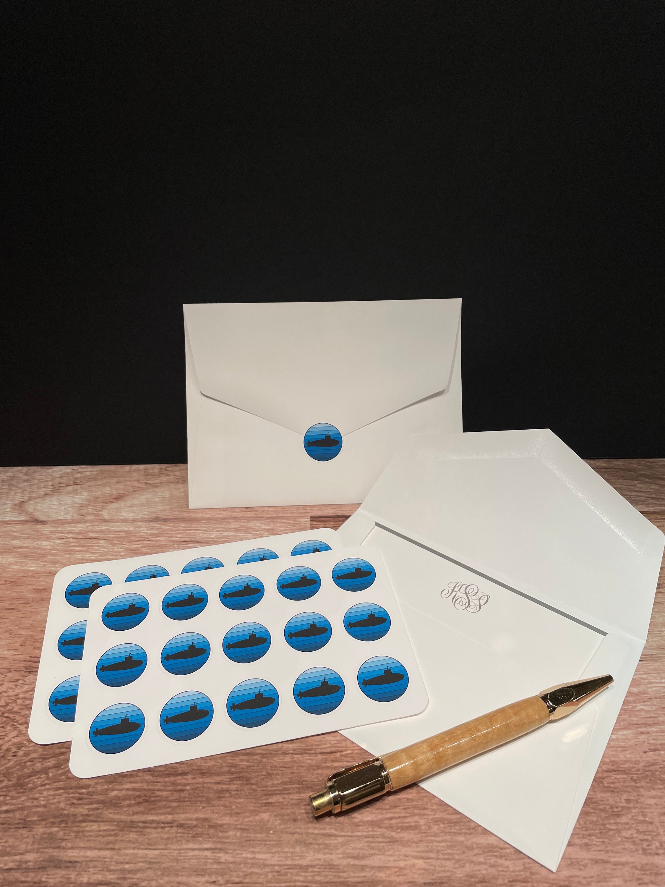 Submarine Envelope Sealer Sub Blue Retro Navy Sticker Gradient Letter ...