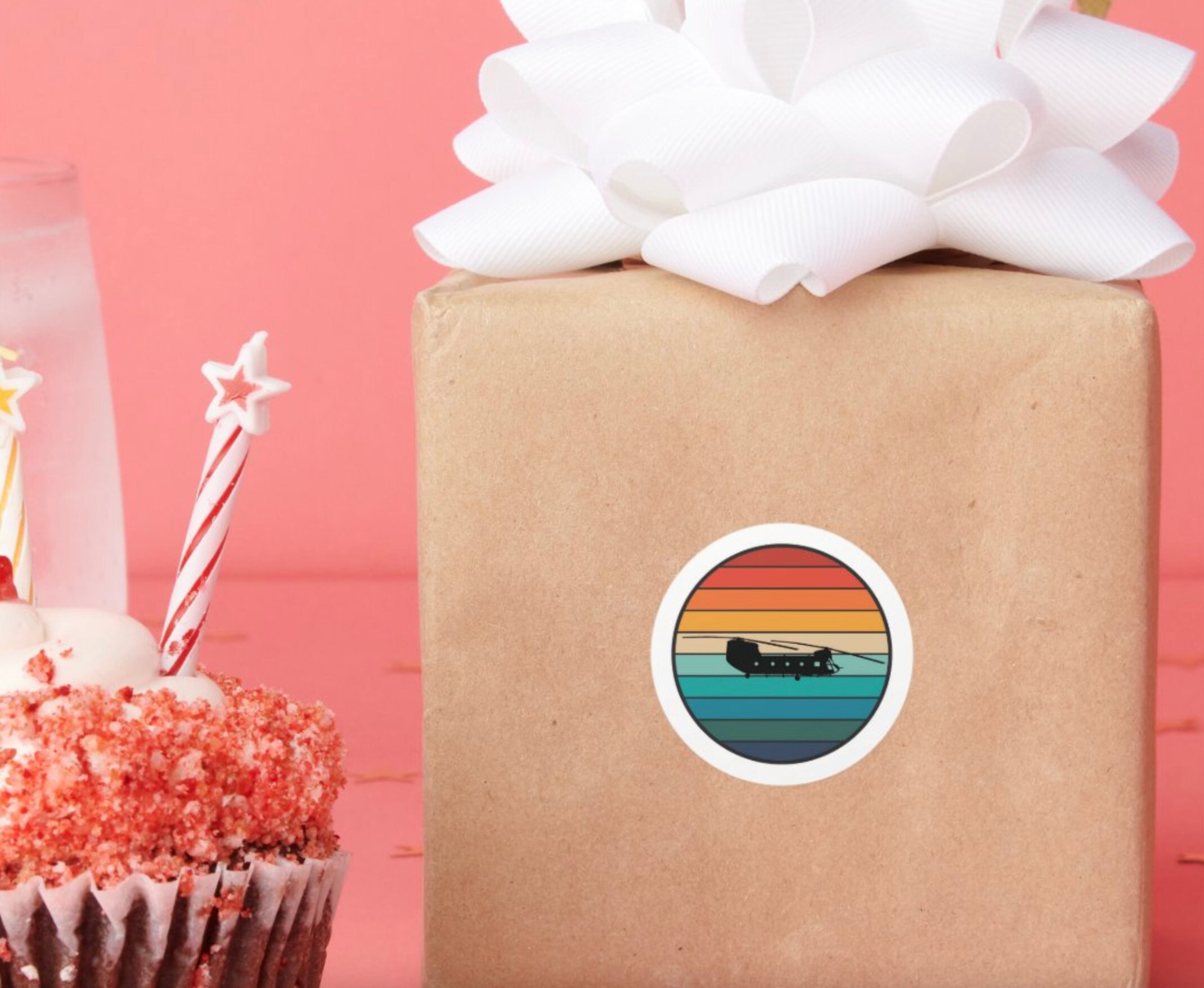 Retro Army Helicopter Sticker Retro Circle Rainbow Stickers AH-64 ...