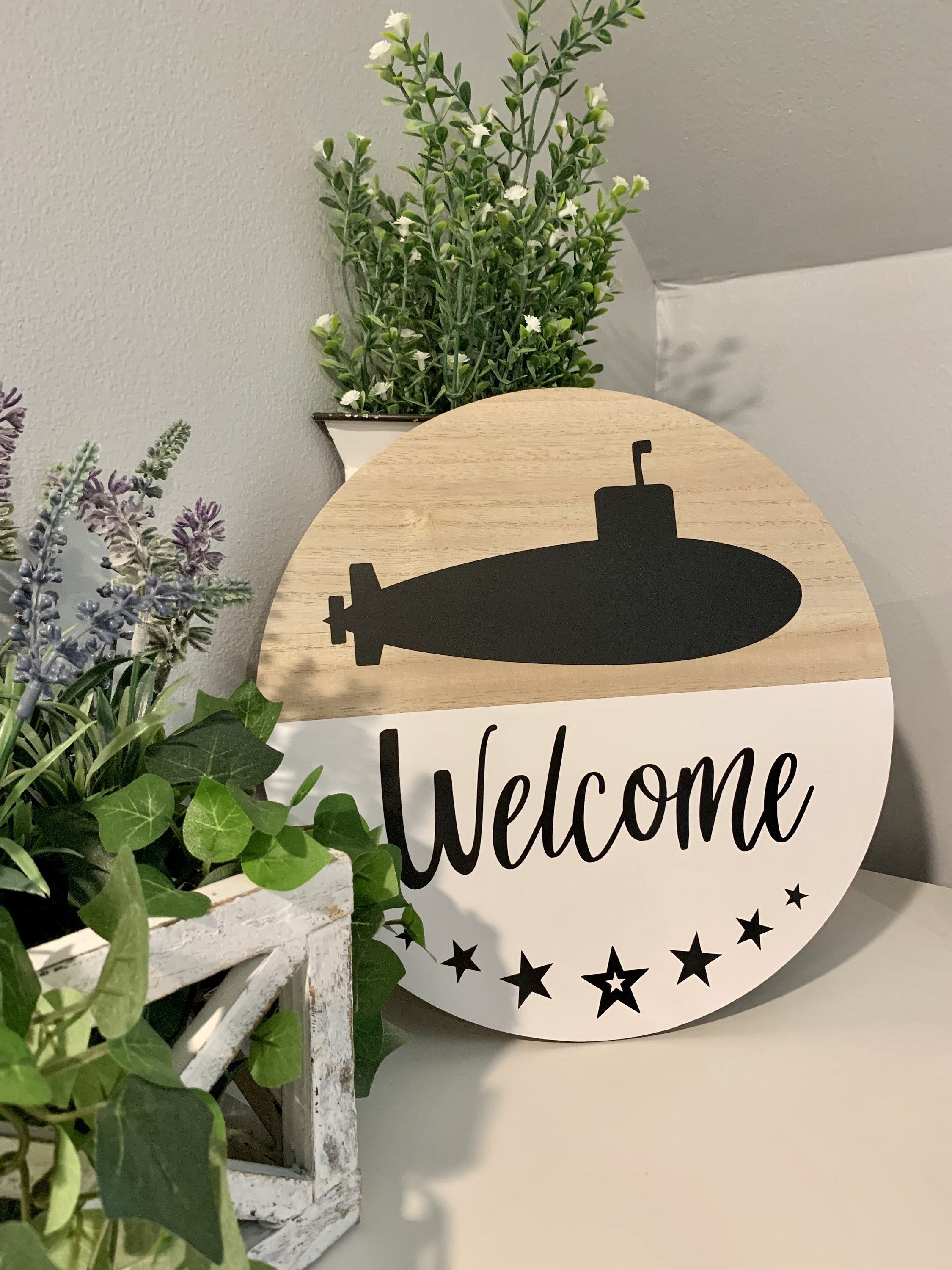 Submarine Welcome Sign Round Door Hanger US Navy Wall Art Home Decor ...