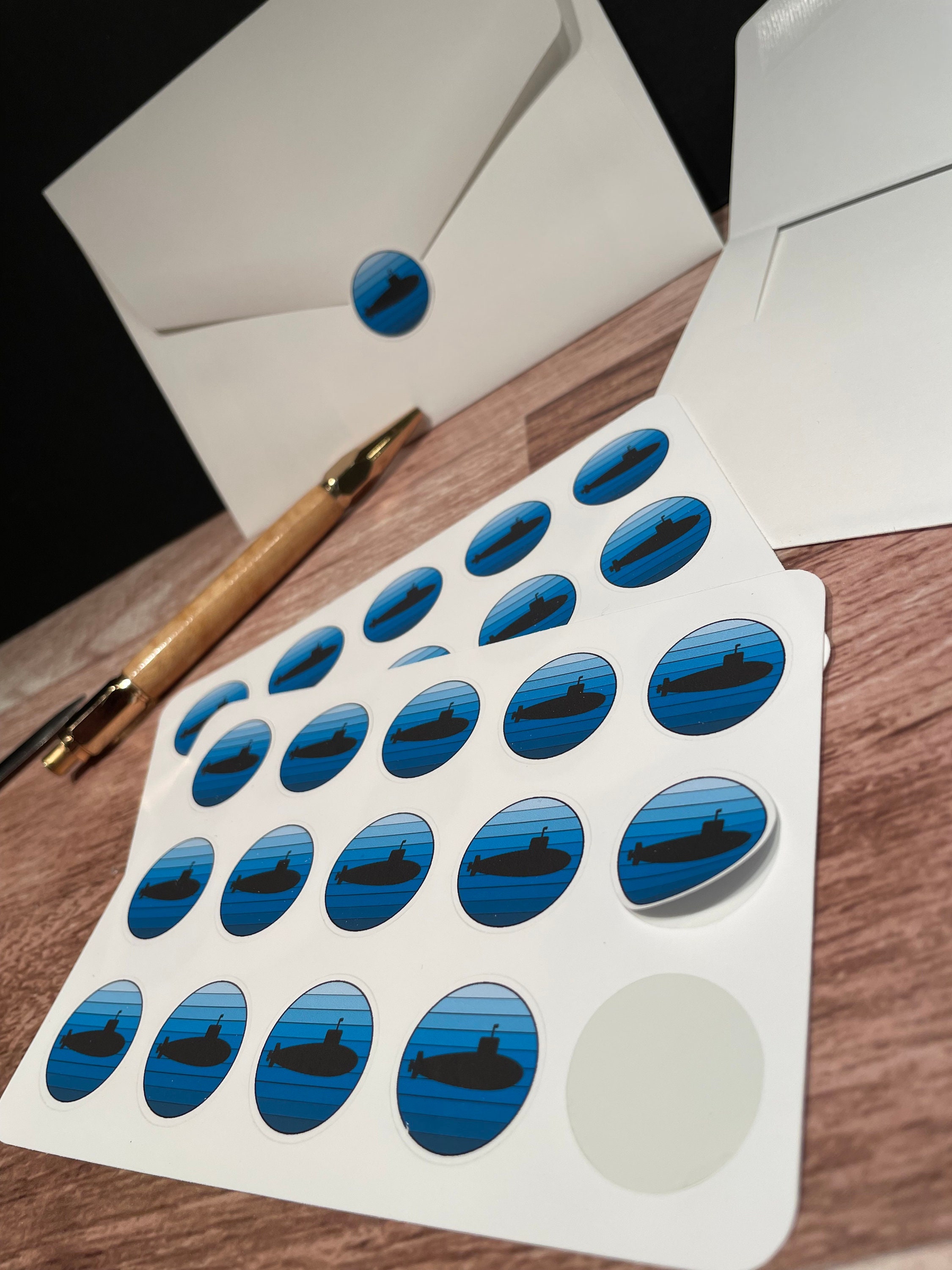 Submarine Envelope Sealer Sub Blue Retro Navy Sticker Gradient Letter ...