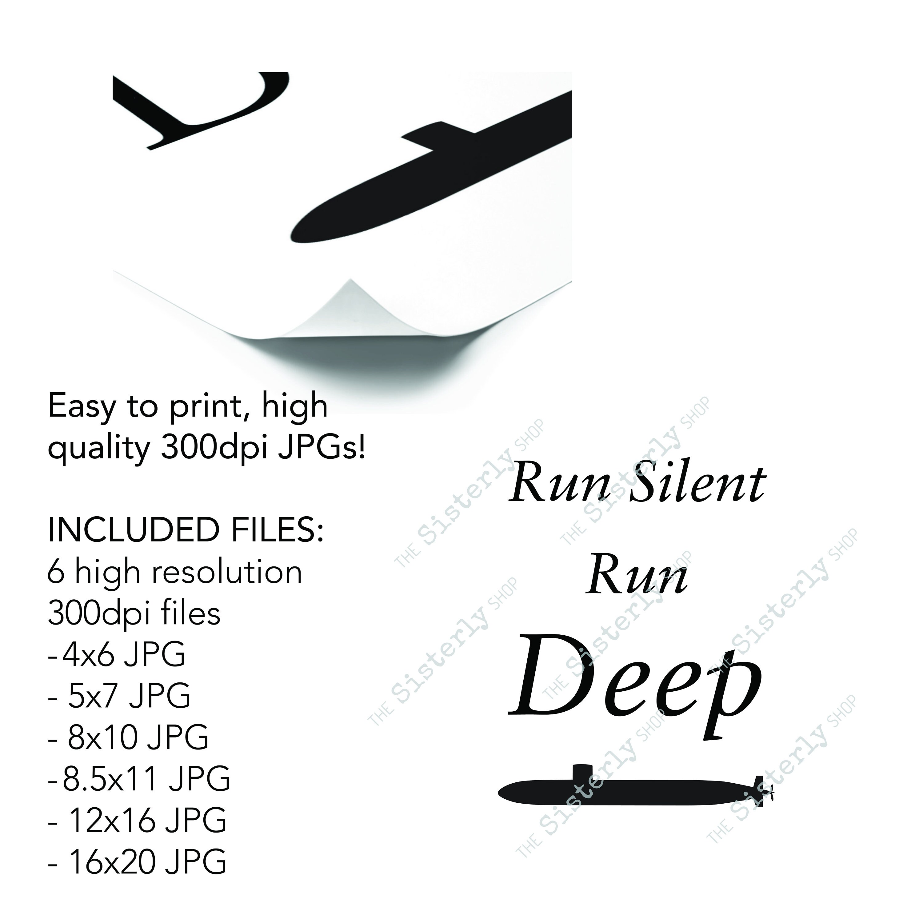 Submarine Digital Wall Art Run Silent Run Deep Navy Wall Art Digital ...