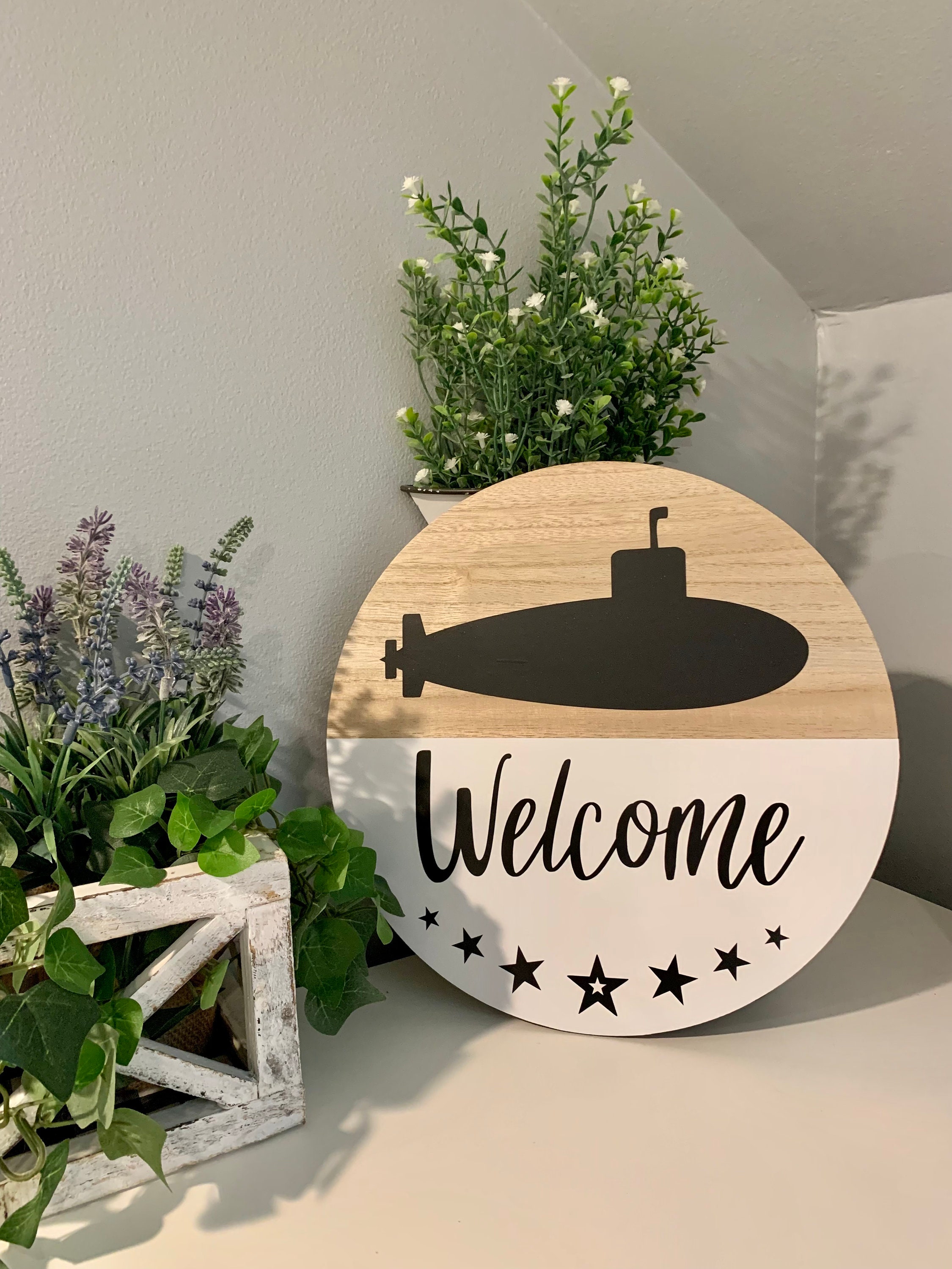 Submarine Welcome Sign Round Door Hanger US Navy Wall Art Home Decor ...