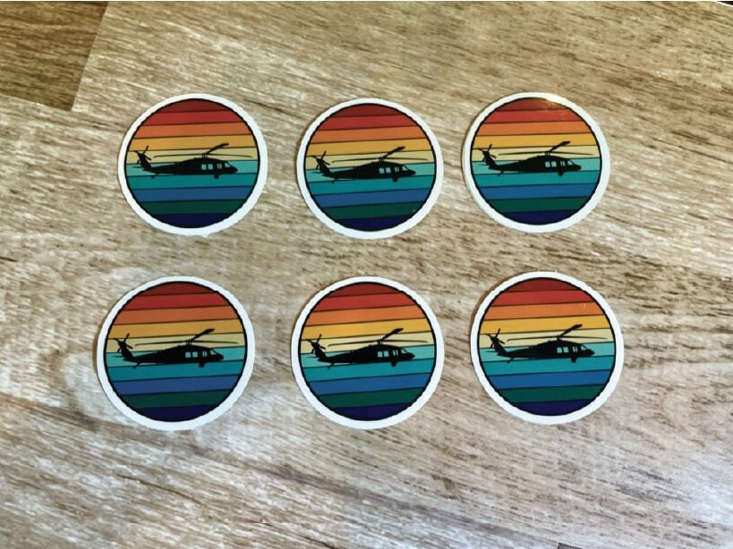 Retro Army Helicopter Sticker - Retro Circle Rainbow Stickers - AH-64 ...