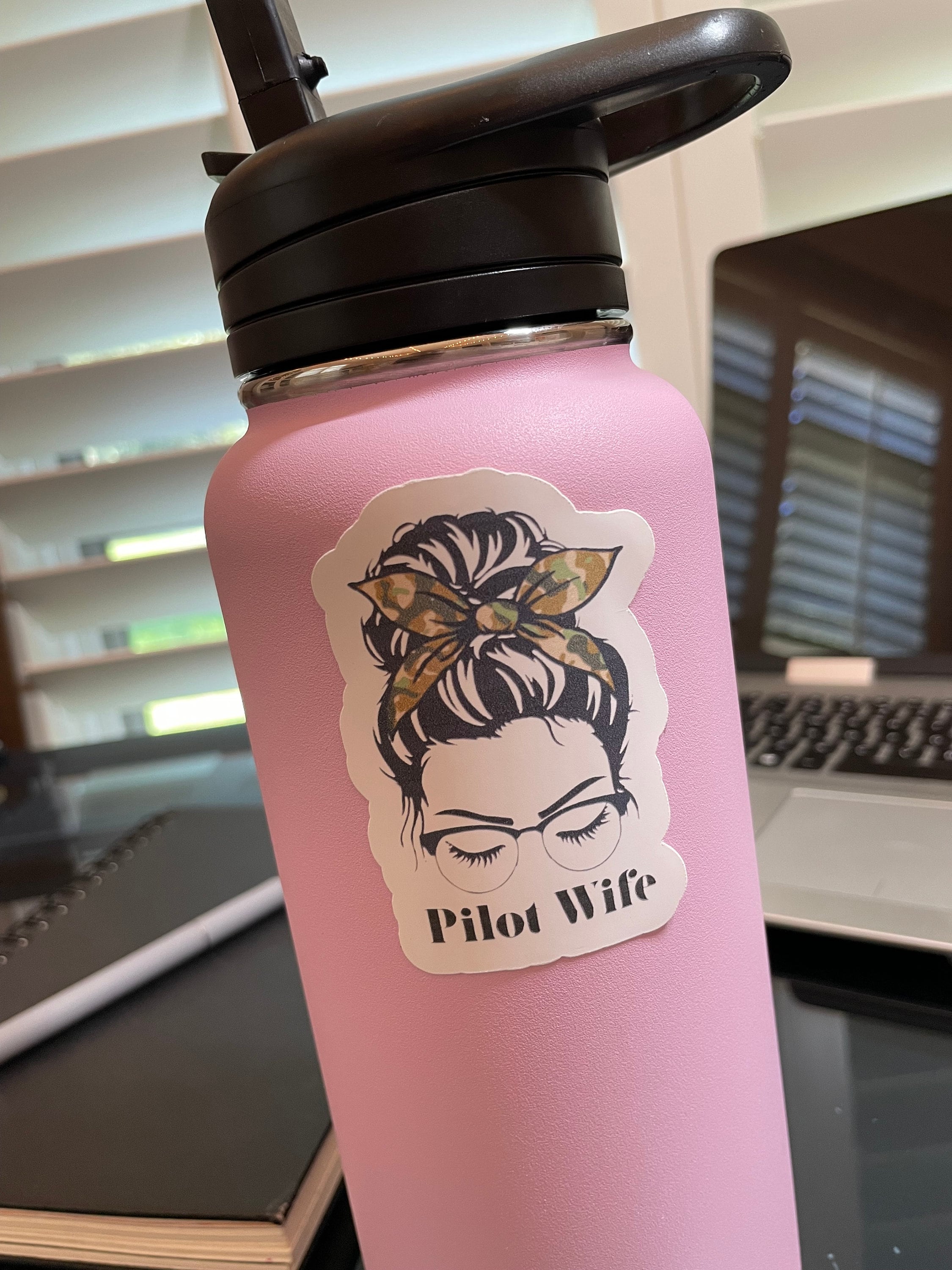 Pilot Wife Sticker Army Helicopter Decal Messy Bun Army Wife - Etsy