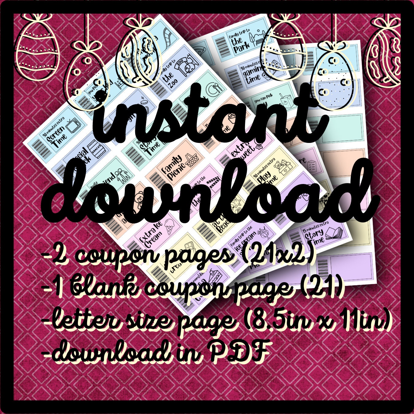 Printable Easter Egg Coupons for Kids, Print Token, DIY Hunt Tokens ...
