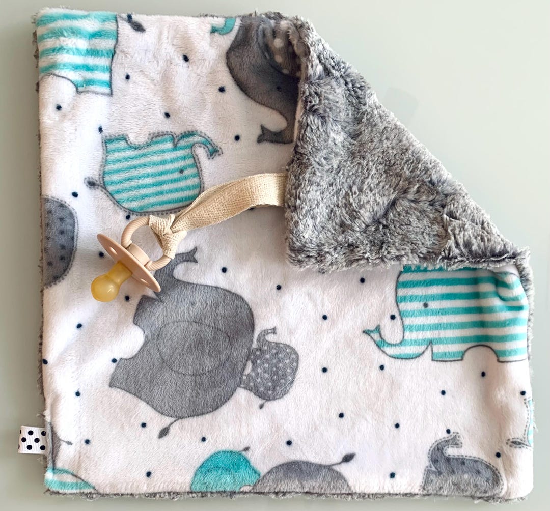 Minky Binky Buddy Lovey | Elephant Baby Cuddle Print | Gray Heather ...