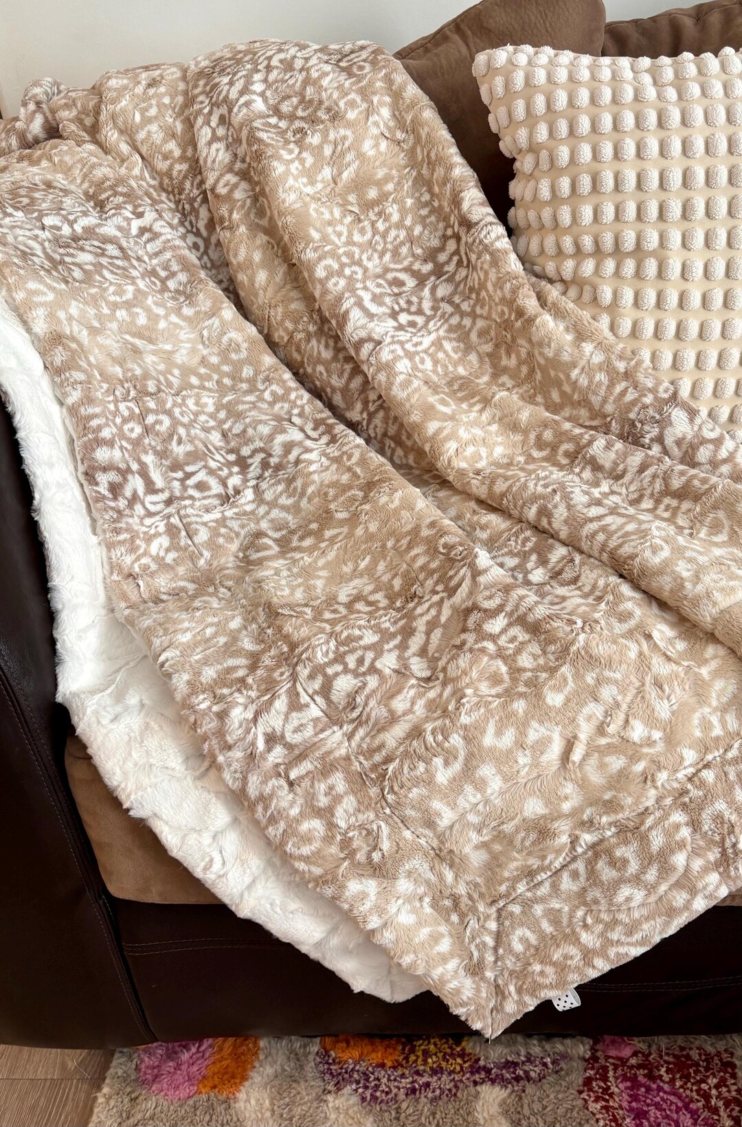 Ocelot Beige Biscotti & Natural Hide Minky Blanket | Brown Cream ...